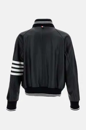Thom Browne Oversized Leather Bomber Jacket With 4-bar Stripe Detail - Multicolor