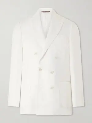 Canali Double-breasted Linen And Silk-blend Suit Jacket