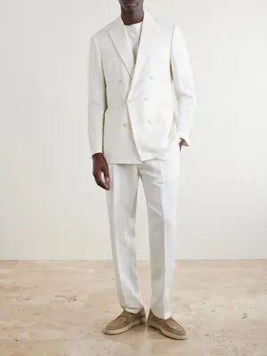 Canali Double-breasted Linen And Silk-blend Suit Jacket