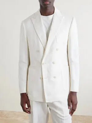 Canali Double-breasted Linen And Silk-blend Suit Jacket