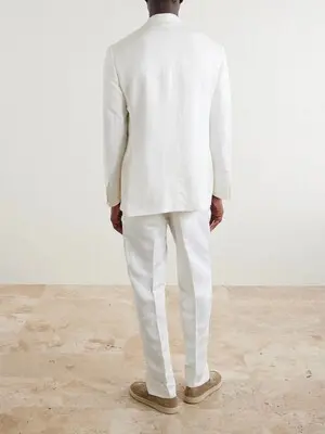 Canali Double-breasted Linen And Silk-blend Suit Jacket