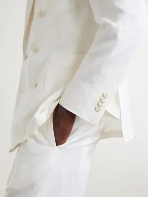 Canali Double-breasted Linen And Silk-blend Suit Jacket