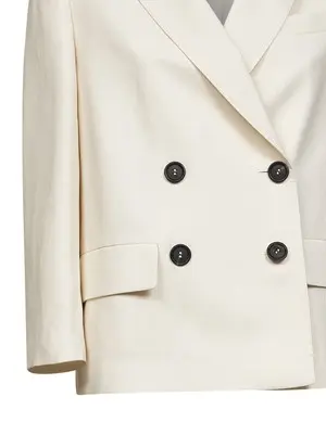 Brunello Cucinelli Double-breasted Fluid Twill Jacket With Monili Embroidery