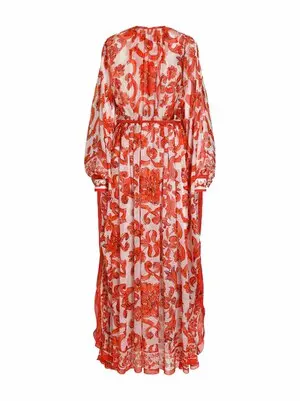 Dolce & Gabbana Maiolica Print Silk Kaftan Long Dress - Multicolor