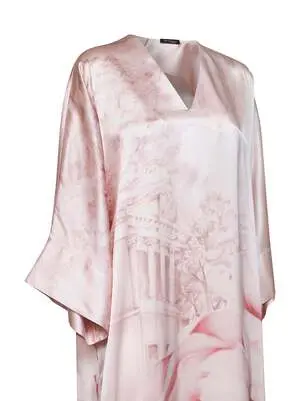 Kiton Printed Silk Long Kimono Dress