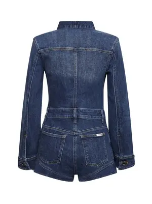 SELF-PORTRAIT Blue Stretch Denim Ruffle Playsuit