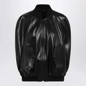 Balenciaga Leather Bomber Jacket - Black