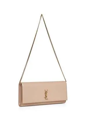 Saint Laurent Grain De Poudre Leather Clutch With Metal Chain Shoulder Strap - Multicolor