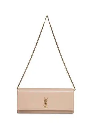 Saint Laurent Grain De Poudre Leather Clutch With Metal Chain Shoulder Strap - Multicolor