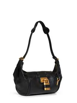 Chloé Paddington Black Grained Calf Leather Crossbody Bag With Padlock Detail - Multicolor