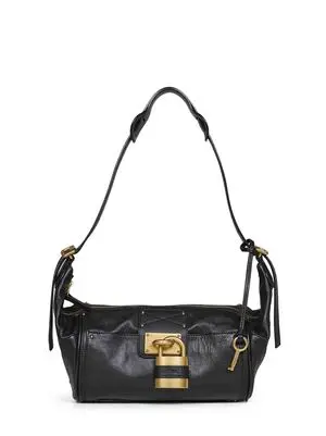 Chloé Paddington Black Grained Calf Leather Crossbody Bag With Padlock Detail - Multicolor