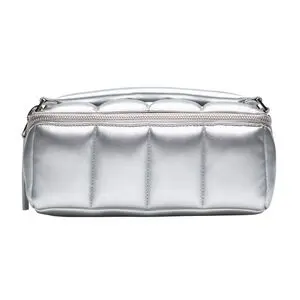 ESTETIKA Quilted Vegan Leather Makeup Bag With Tone Hardware - Silver