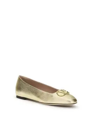Valentino Garavani Vlogo Signature Laminated Nappa Ballerinas - Gold