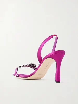 Manolo Blahnik Embellished Satin Slingback Sandals - Pink