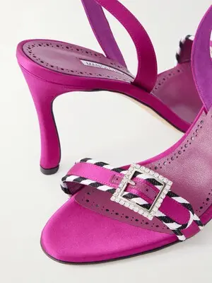 Manolo Blahnik Embellished Satin Slingback Sandals - Pink