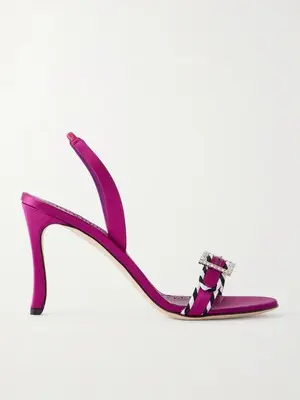Manolo Blahnik Embellished Satin Slingback Sandals - Pink