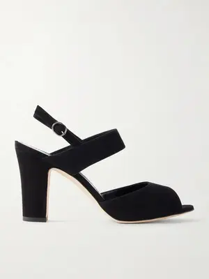 Manolo Blahnik Khiko Suede Slingback Sandals - Black