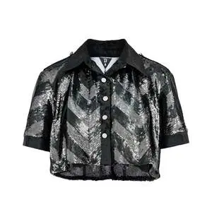VAZAF Cropped Sequin Shirt With Chevron Embellishment
