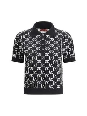 Gucci Gg Wool Jacquard Polo Top - Black