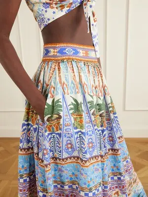 EMPORIO SIRENUSE Ombretta Pleated Printed Cotton Midi Skirt