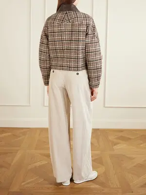 Brunello Cucinelli Checked Wool-blend Jacket With Leather Trim