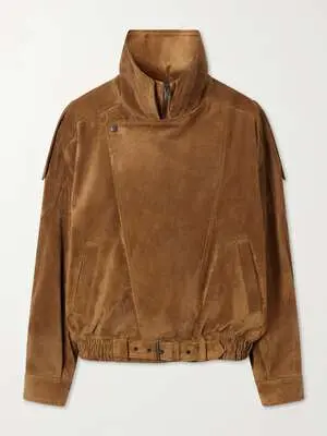 Saint Laurent Paneled Suede Bomber Jacket - Brown