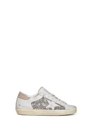 GOLDEN GOOSE White Leather And Platinum Glitter Super-star Sneakers - Multicolor