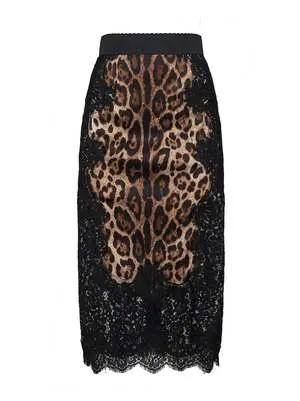 Dolce & Gabbana Leopard-print Satin And Lace Pencil Midi Skirt - Multicolor
