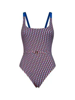 Fendi Ff Waves Belted One-piece Swimsuit - Multicolor