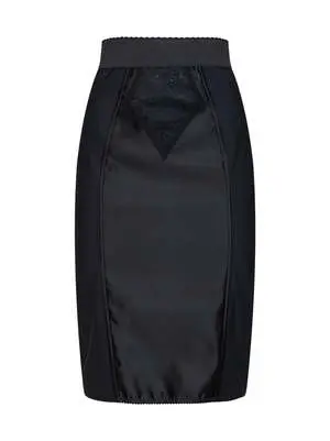 Dolce & Gabbana Black Satin And Lace Pencil Midi Skirt - Multicolor