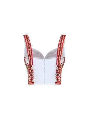 Dolce & Gabbana Maiolica Print Charmeuse Bustier Top - Multicolor