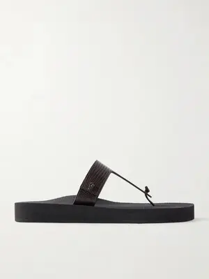 CHRISTEN Edge Lizard-effect Leather Flip Flops - Brown