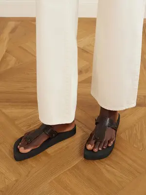 CHRISTEN Edge Lizard-effect Leather Flip Flops