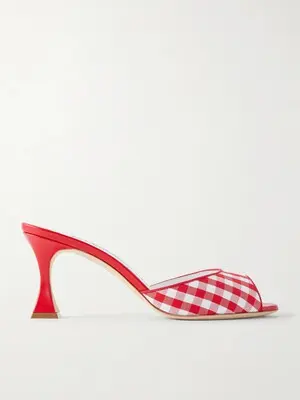 Manolo Blahnik Jadara 70 Checked Woven Heeled Mules - Red