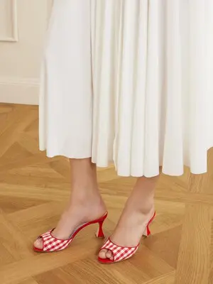 Manolo Blahnik Jadara 70 Checked Woven Heeled Mules - Red