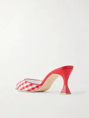 Manolo Blahnik Jadara 70 Checked Woven Heeled Mules - Red