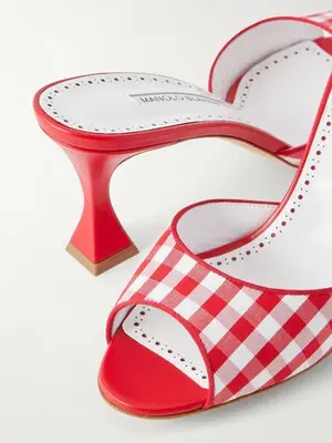 Manolo Blahnik Jadara 70 Checked Woven Heeled Mules - Red