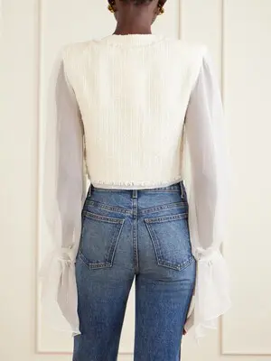 Balmain Brandebourg Tweed Blouse With Sheer Sleeves