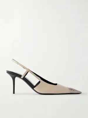 Saint Laurent Jeanne Embossed Leather Slingback Pumps - Neutrals