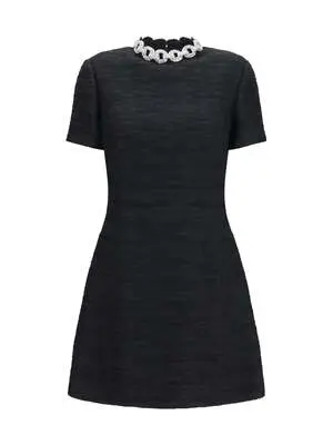 Valentino Garavani Embroidered Mini Dress With Embellished Crew Neck - Black