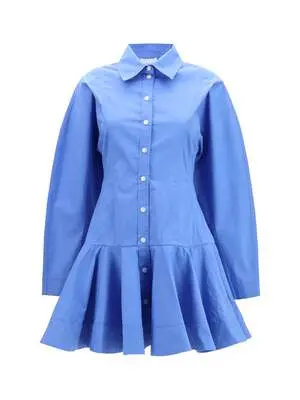GANNI Cotton Shirt Dress With Balloon Skirt - Blue