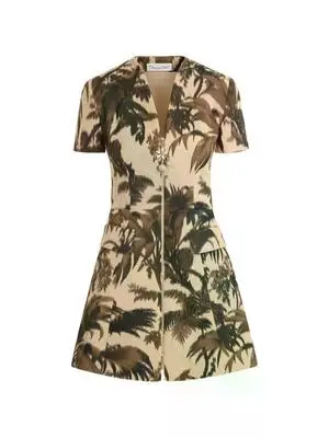 Oscar De La Renta Chiné Palm Leaves Tweed Dress - Neutrals