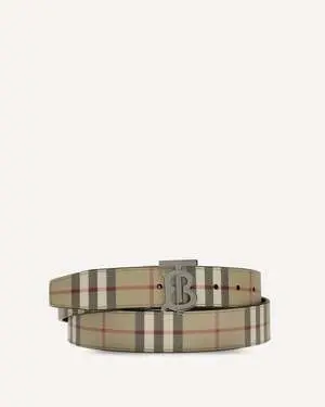 Burberry Tb Reversible Check Belt - Beige