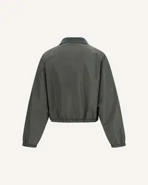 Miu Miu Technical Fabric Jacket With Knit Collar And Leather Details