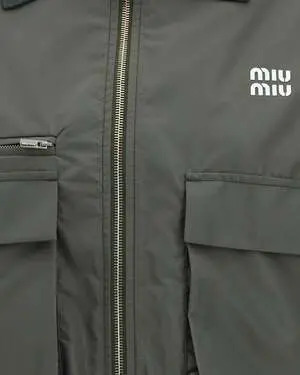 Miu Miu Technical Fabric Jacket With Knit Collar And Leather Details