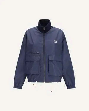 Miu Miu Technical Canvas Zip-up Jacket With Leather Details - Blue