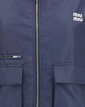 Miu Miu Technical Canvas Zip-up Jacket With Leather Details - Blue