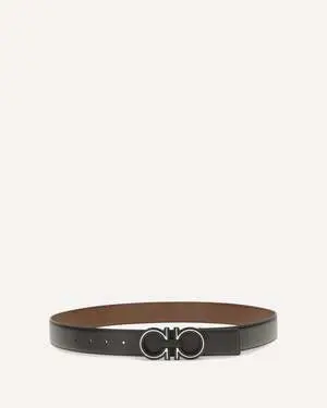 FERRAGAMO Reversible Leather Belt With Gancini Buckle - Blue