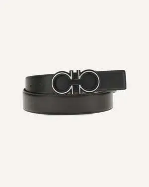 FERRAGAMO Reversible Leather Belt With Gancini Buckle - Blue