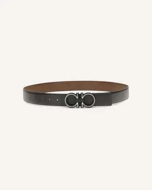 FERRAGAMO Reversible Leather Belt With Gancini Buckle - Blue